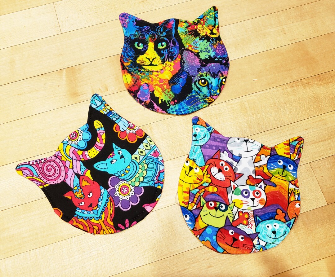 Cat Fabric Coasters MIXED or MATCHED Bundles Thermolan Plus Lining - Etsy