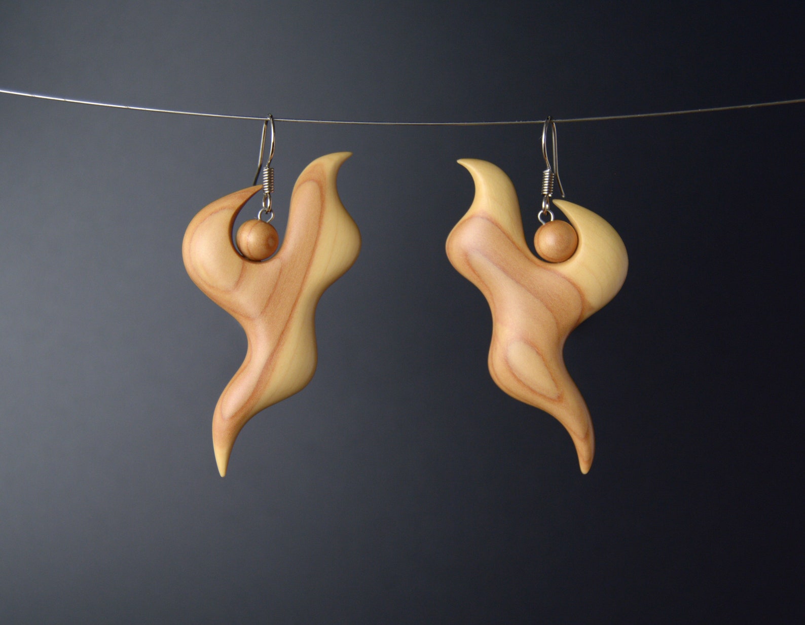 Modernist earrings Abstract wood jewelry Extravagant wooden | Etsy