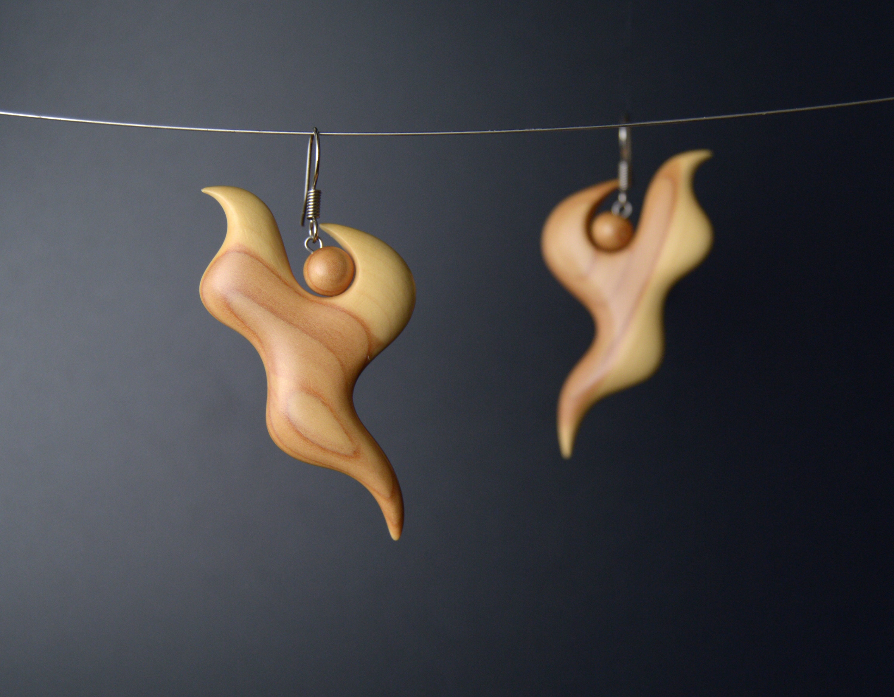 Modernist earrings Abstract wood jewelry Extravagant wooden | Etsy