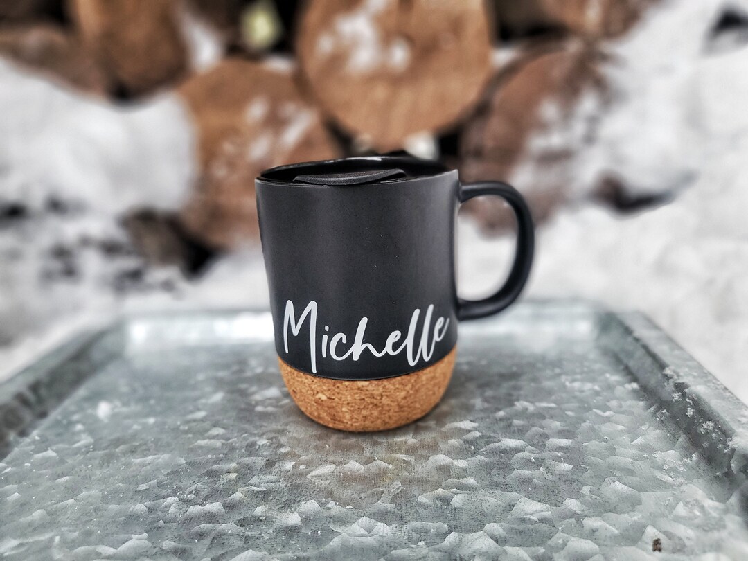Minimalist Personalized Ceramic Cork Bottom Coffee Travel Mug With Lid ...