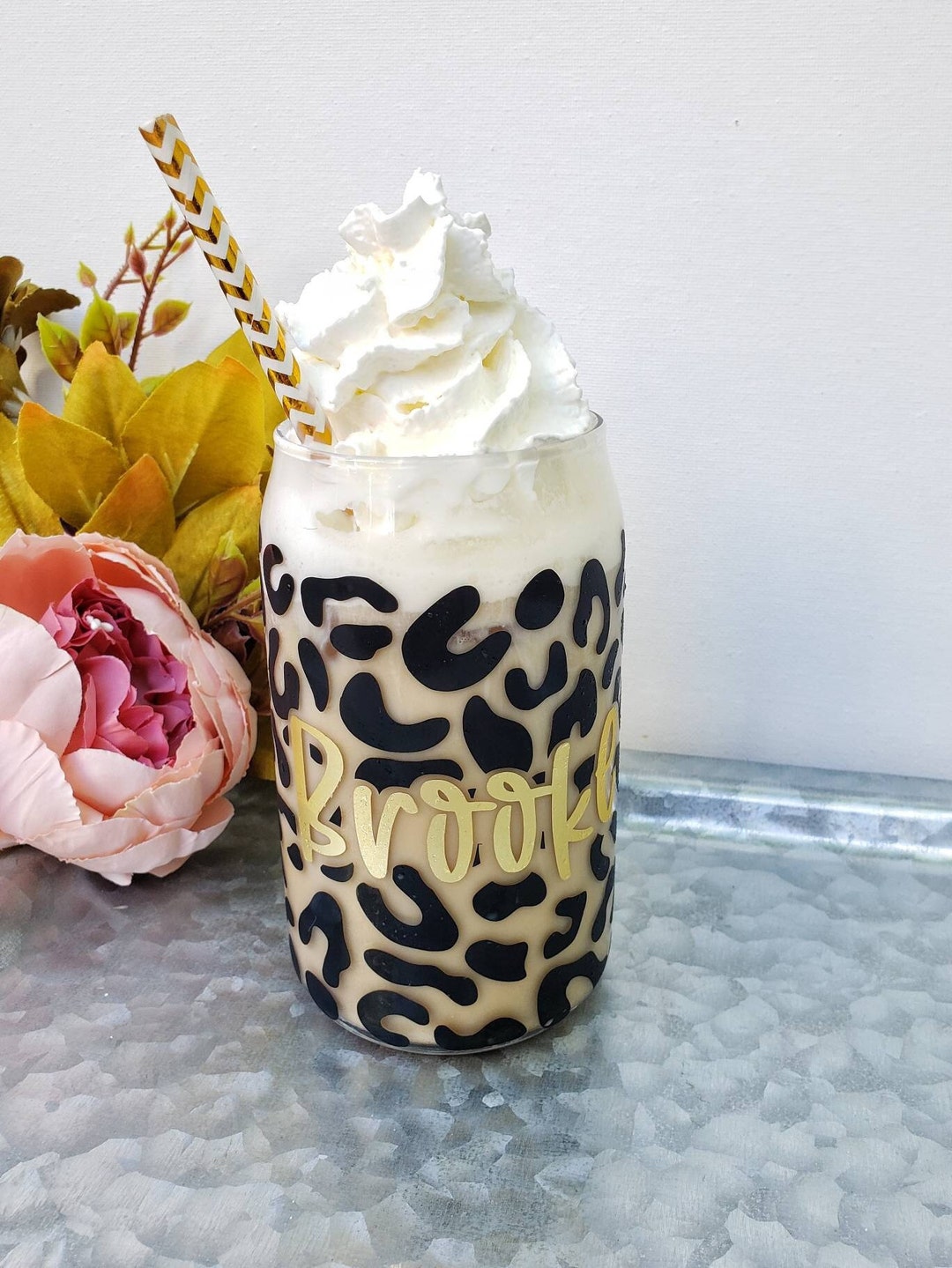Personalized Cheetah Beer Can Glass With Lid and Straw - Etsy