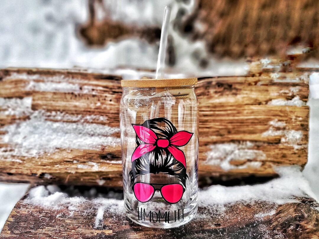 Mom Life Beer Can Glass, Messy Mom Bun Cup, Mother's Day Gift ...
