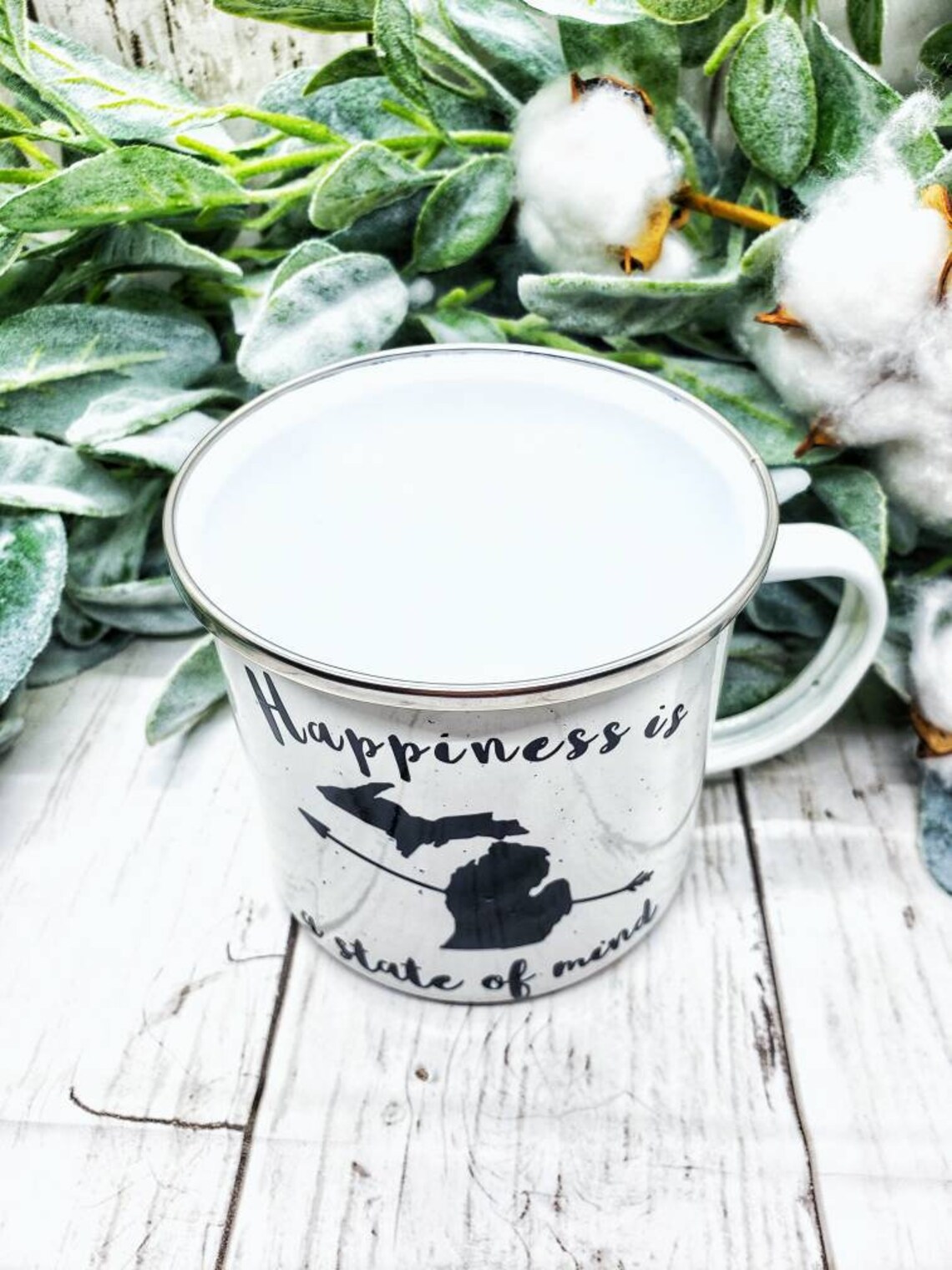 Michigan Coffee Mug Happiness is a State of Mind Enamel Mug - Etsy