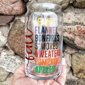 Fall Glass Cup, Autumn Glass Cup, Fall Beer Can Glass, Iced Coffee Cup ...