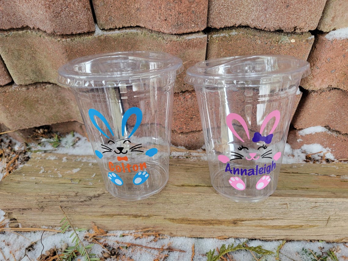 Personalized Easter Bunny Cup: Kids Party Favor With Lid & Straw - Etsy
