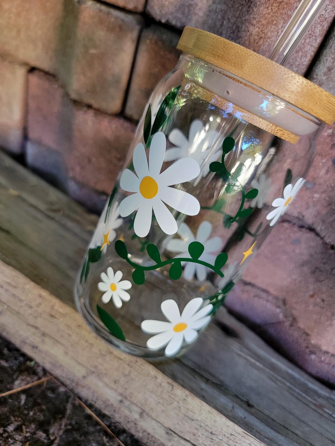 Daisy Cup With Lid, Daisy Tumbler, Daisy Gift, Floral Beer Can Glass ...