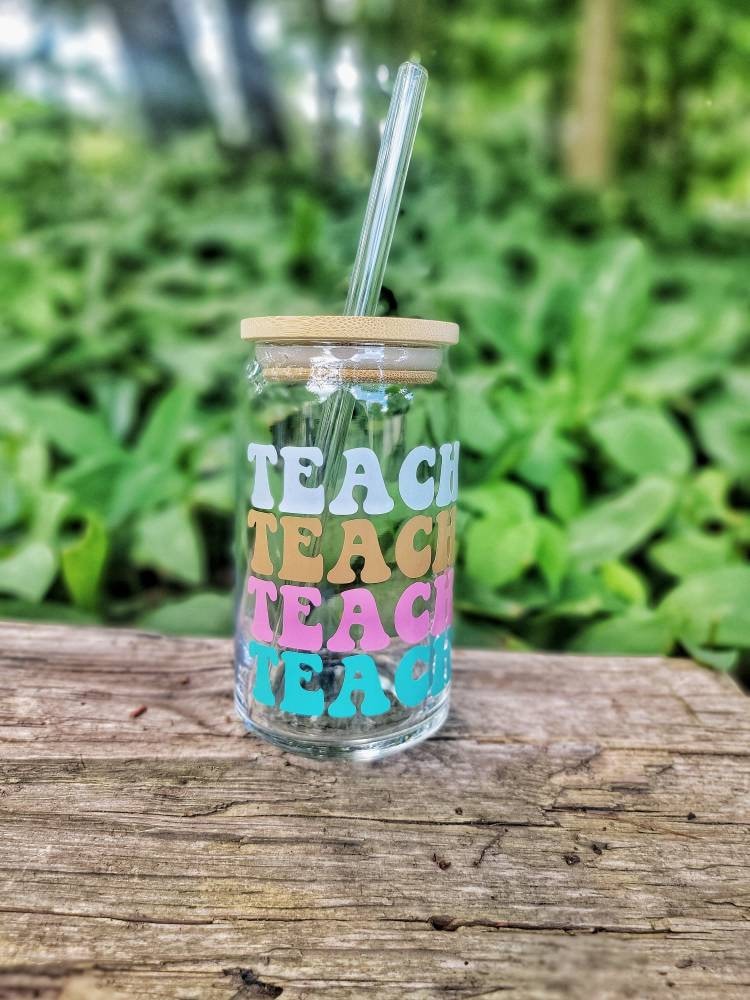 Teacher Beer Can Glass Tumbler With Lid and Straw - Etsy