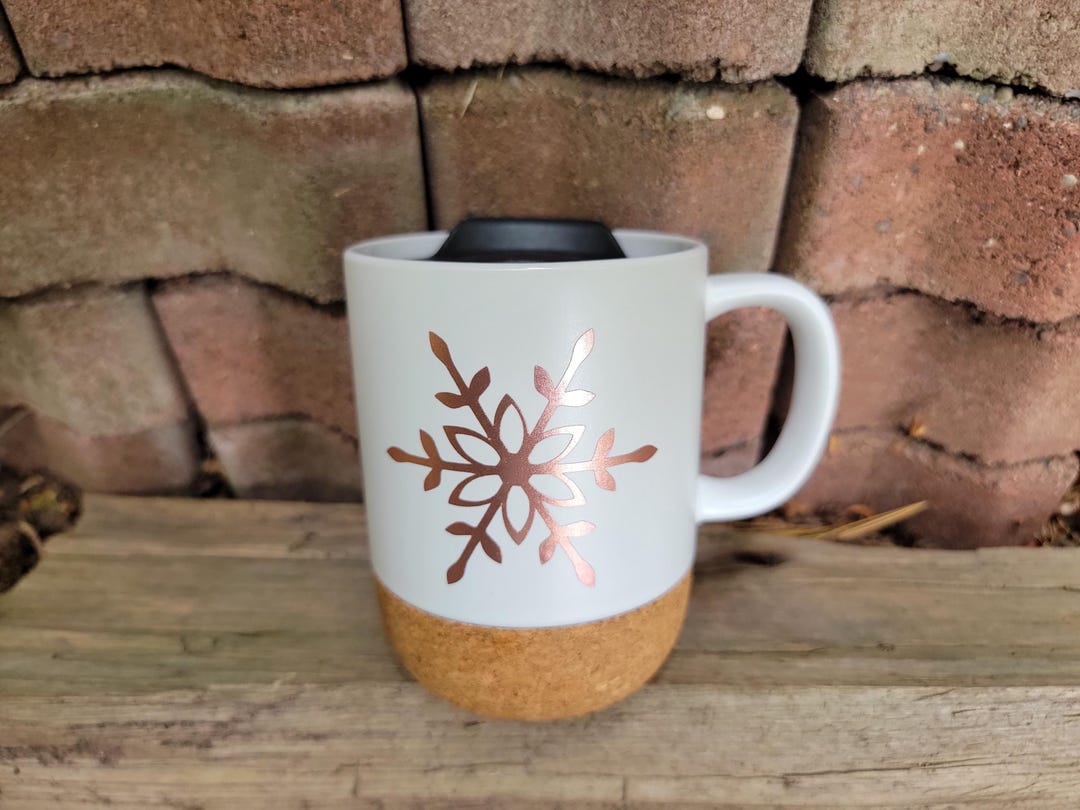 Snowflake Ceramic Coffee Mug With Cork Bottom and Lid - Etsy