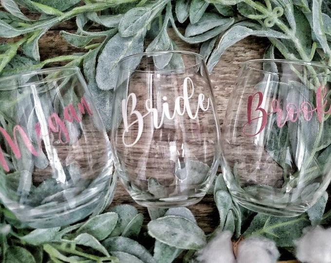Team Bride, Wine Glasses, Bridesmaid Proposal, Stemless Wine Glasses ...