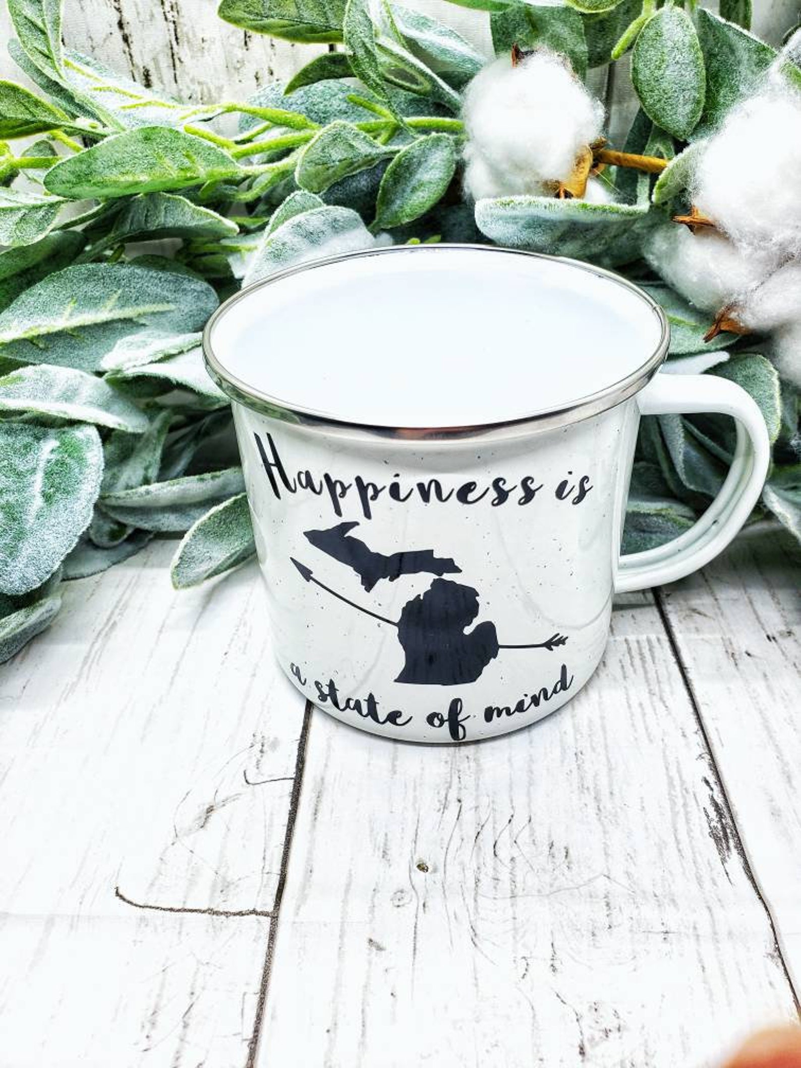 Michigan Coffee Mug Happiness is a State of Mind Enamel Mug - Etsy