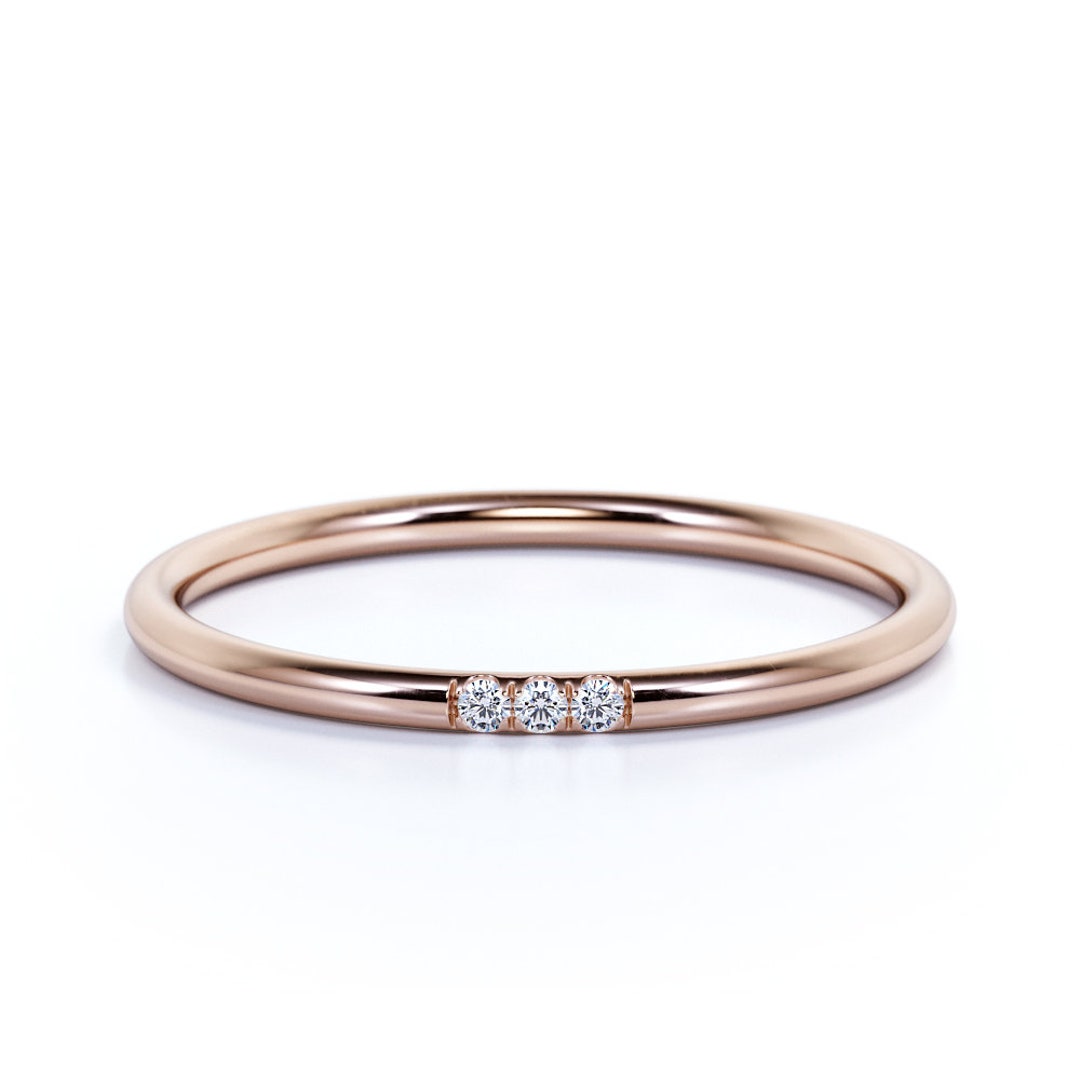 Unique Layered 3 Stone Trilogy Diamond Engagement Ring Wedding Band ...