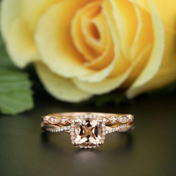 Real 10K Solid Rose Gold Natural 2ct Morganite Real Diamond | Etsy