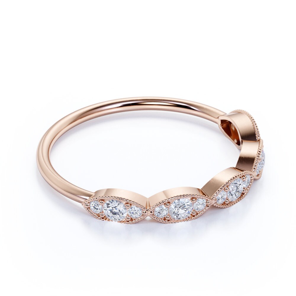 Art Deco Vintage Design Milgrain Round Diamond Ring Real - Etsy