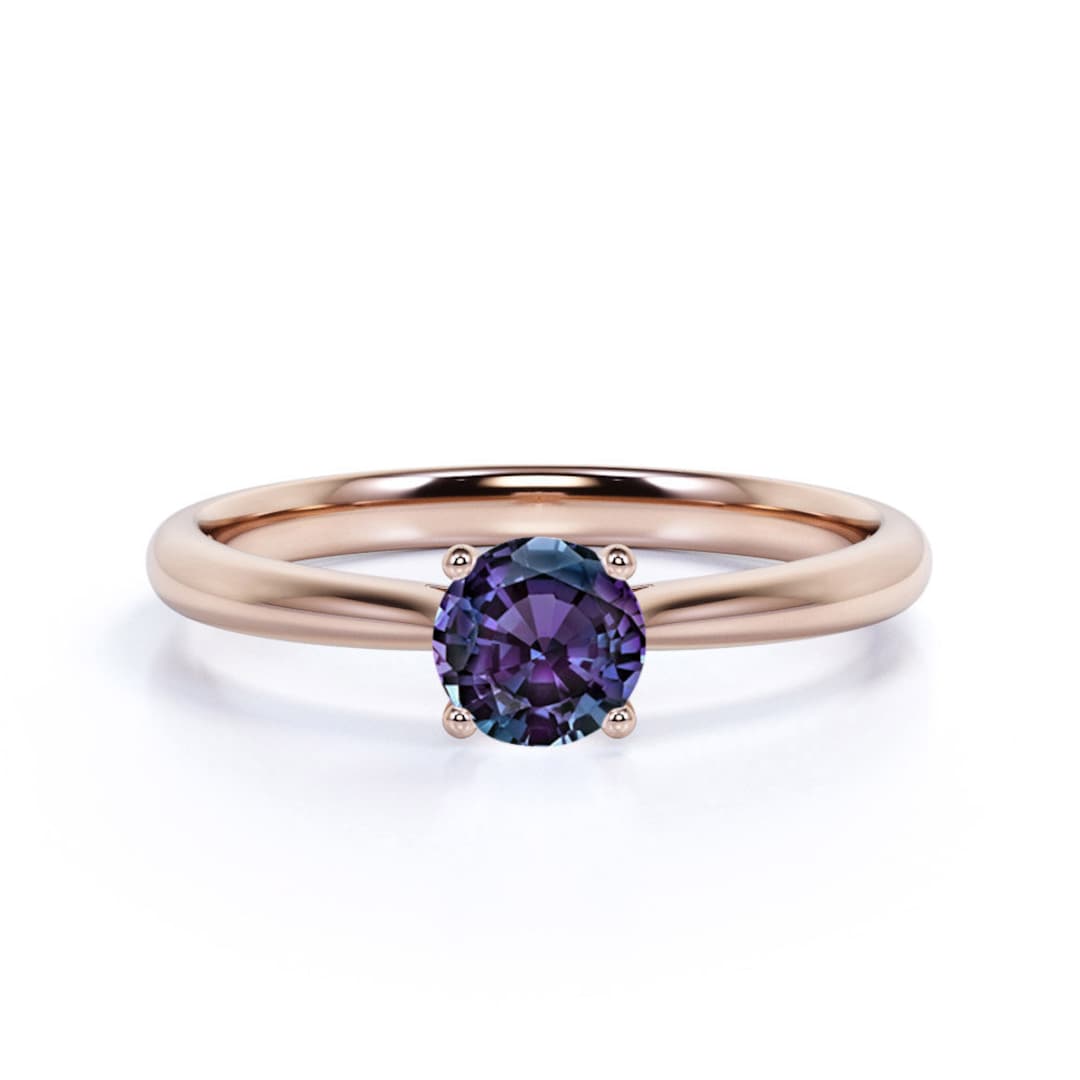CLASSIC Round Cut Alexandrite Engagement Ring Rose Gold, Alexandrite ...