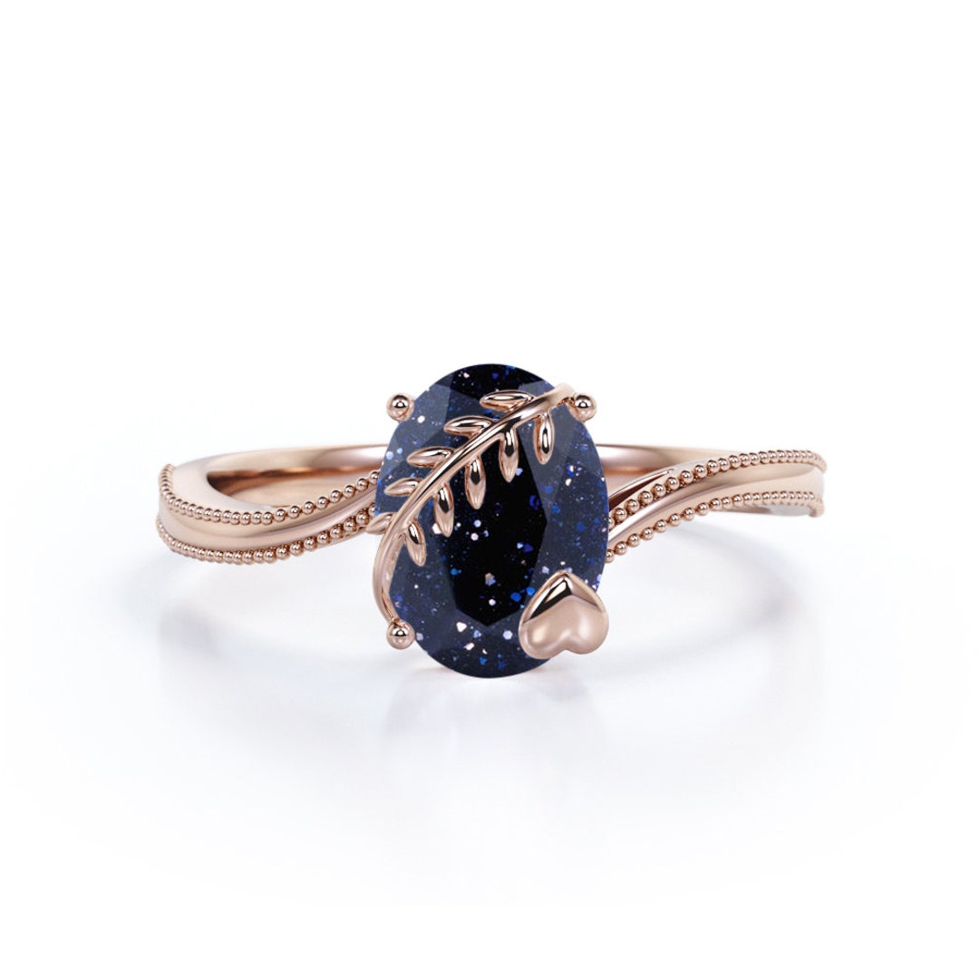 Natural Oval Blue Sandstone Ring, Unique Solitaire 1 Carat Blue ...