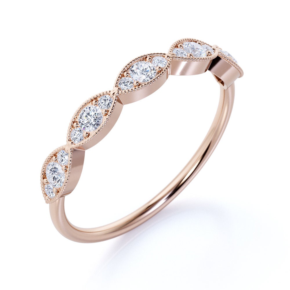 Art Deco Vintage Design Milgrain Round Diamond Ring Real - Etsy