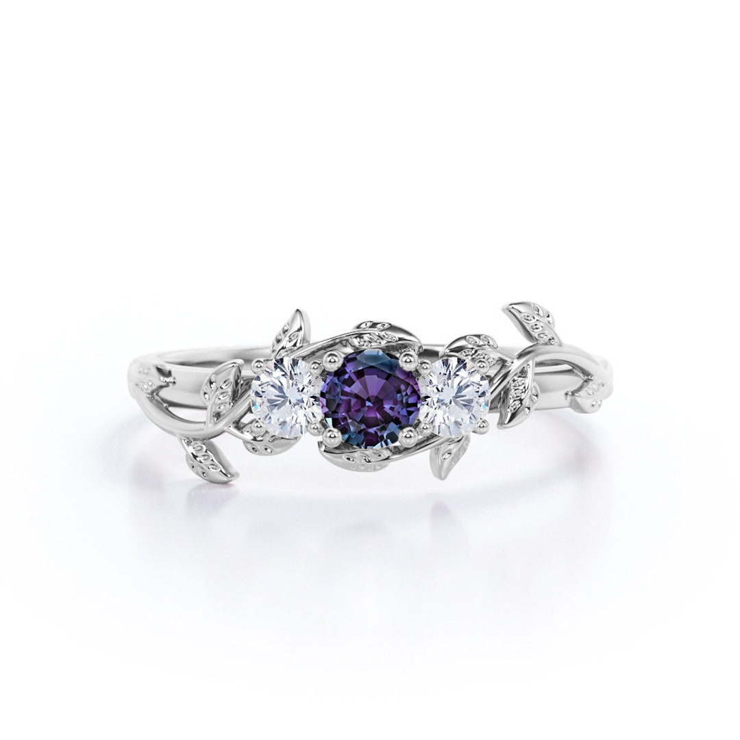 Unique 3 Stone Alexandrite Promise Ring White Gold - Etsy