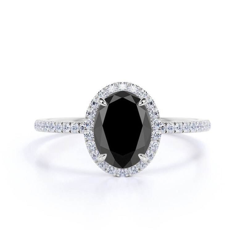 Oval Black Diamond Engagement Ring in 14k Black Gold Unique | Etsy
