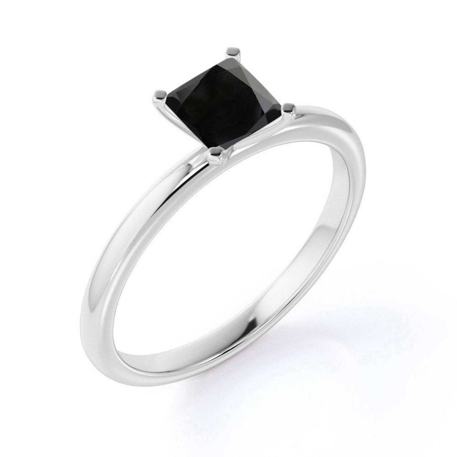 Black Diamond Engagement Ring Plain Band Black Diamond Ring | Etsy