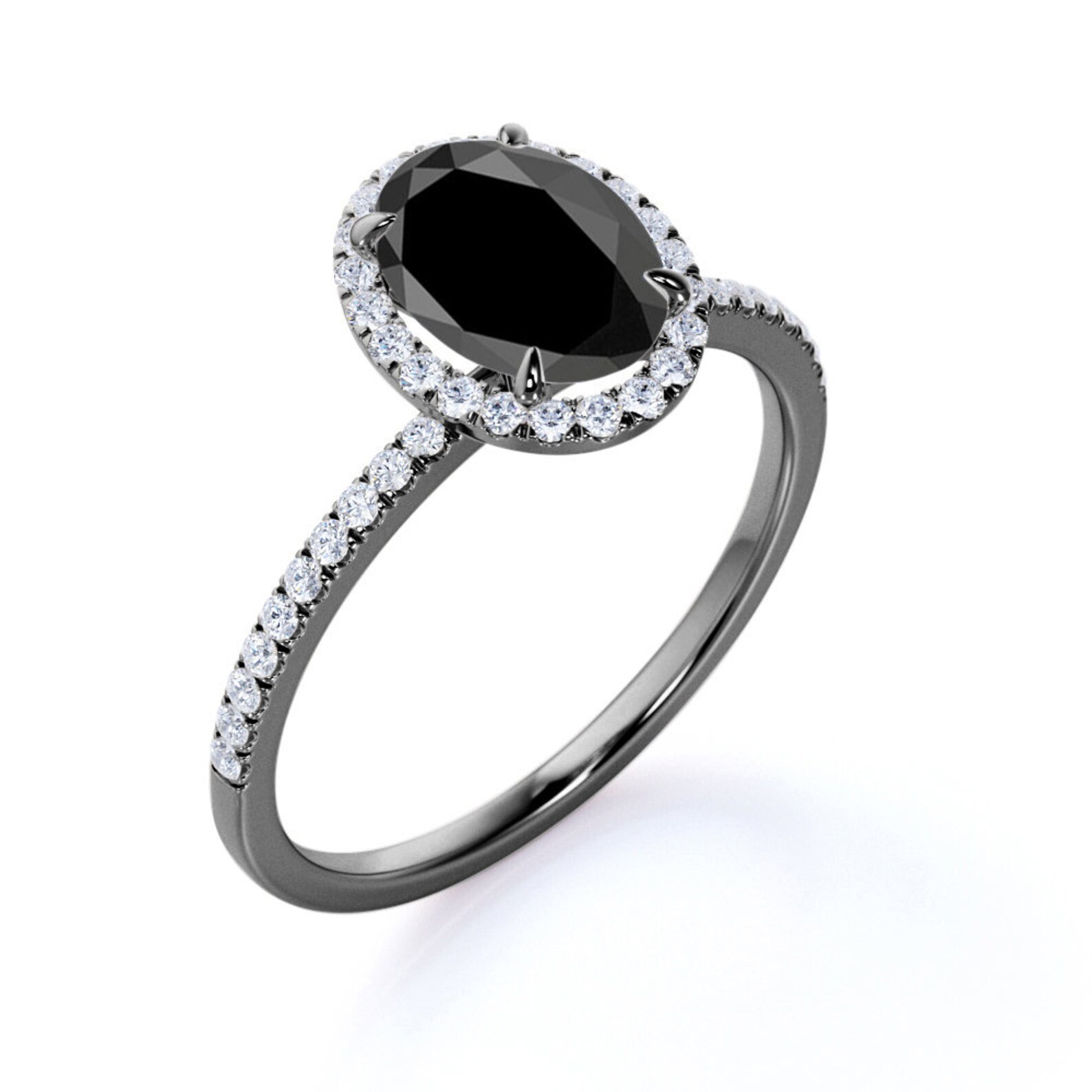 Oval Black Diamond Engagement Ring in 14k Black Gold Unique - Etsy
