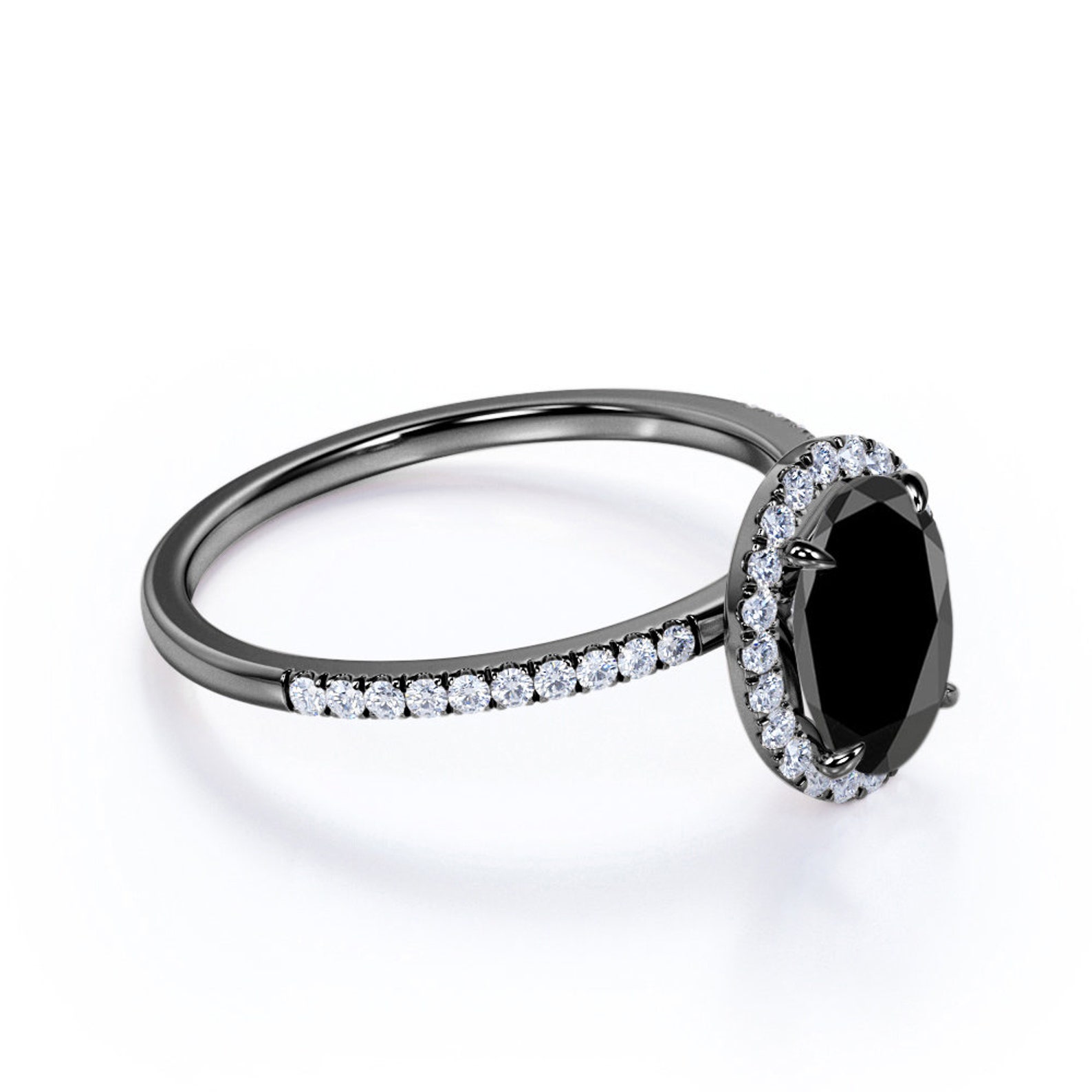Oval Black Diamond Engagement Ring in 14k Black Gold Unique - Etsy