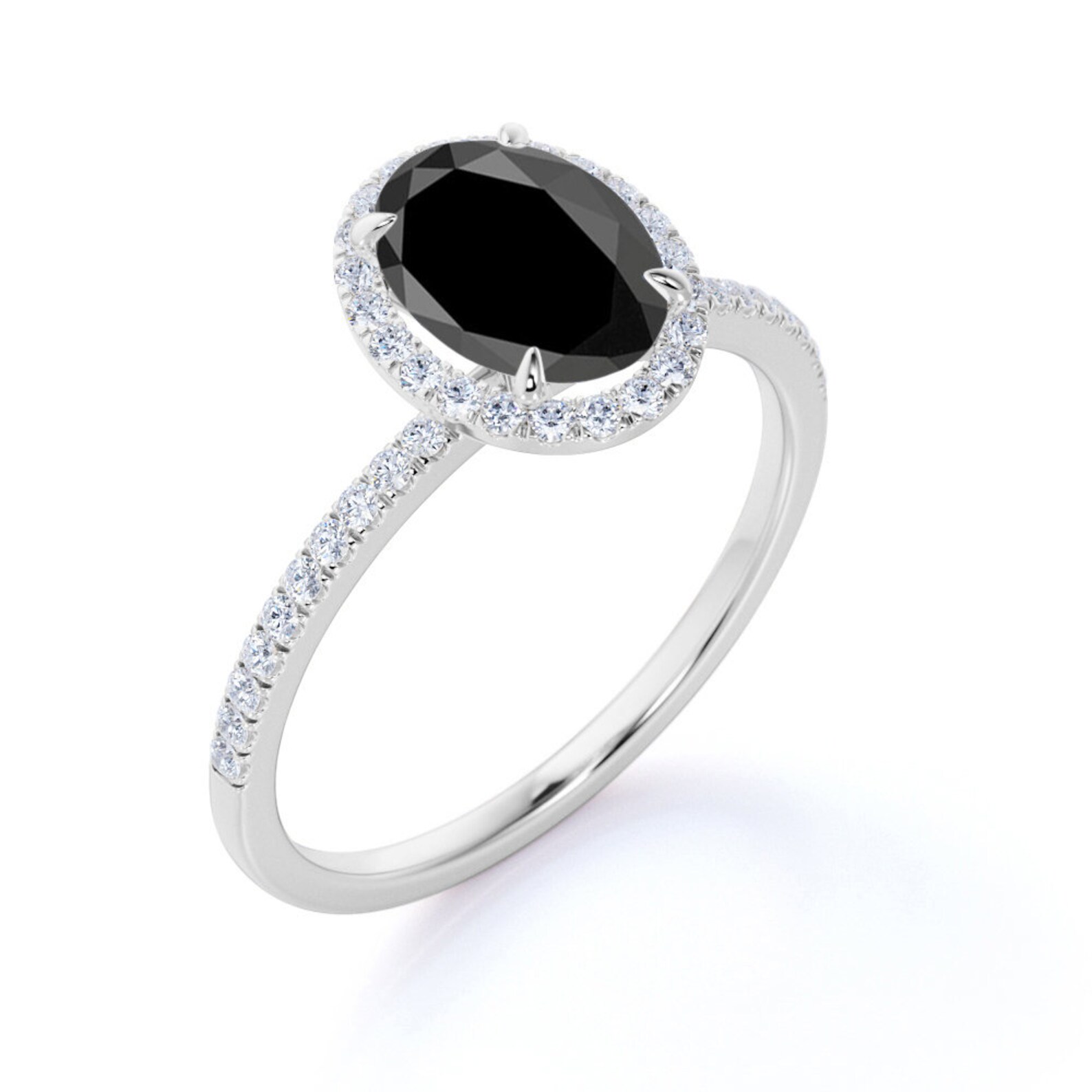 Oval Black Diamond Engagement Ring in 14k Black Gold Unique - Etsy