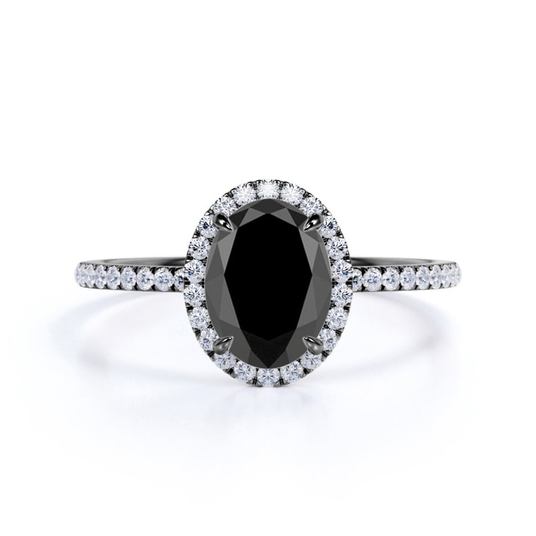 Oval Black Diamond Engagement Ring in 14k Black Gold, Unique Black ...