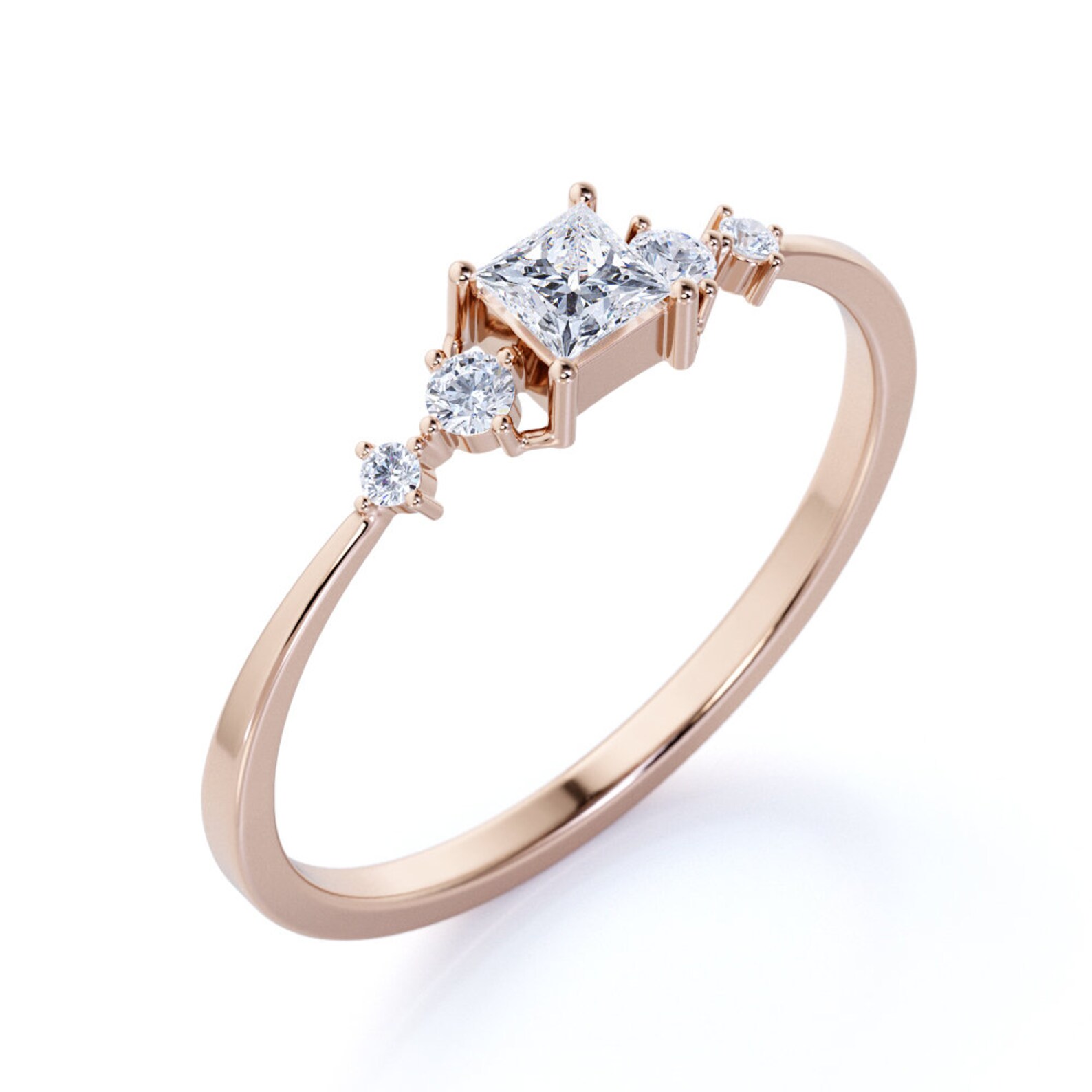 Real 5 Stone Princess Cut Square Diamond Ring Real Solid 14k - Etsy