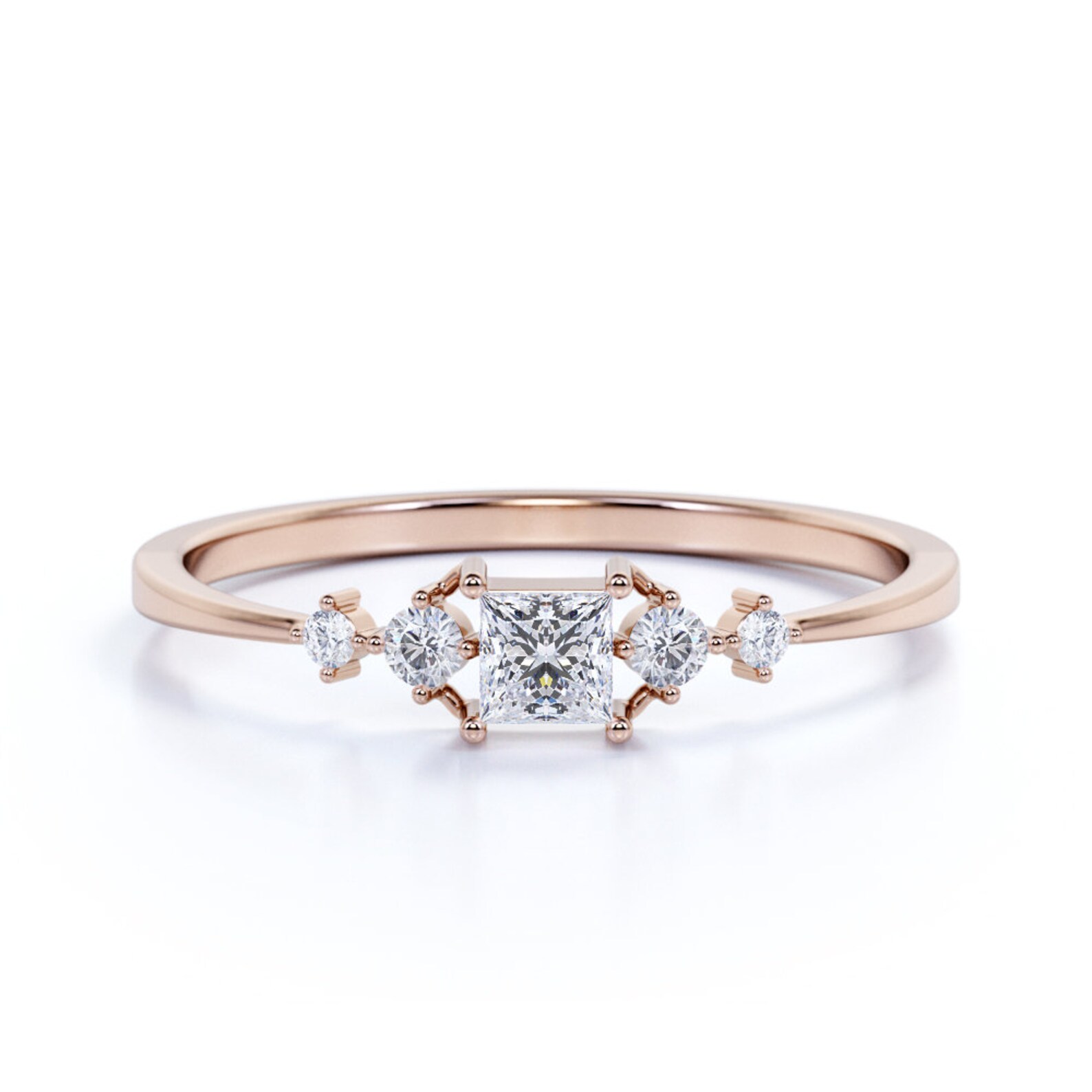 Real 5 Stone Princess Cut Square Diamond Ring Real Solid 14k - Etsy