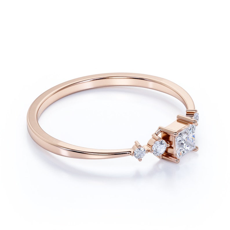 Real 5 Stone Princess Cut Square Diamond Ring Real Solid 14k - Etsy