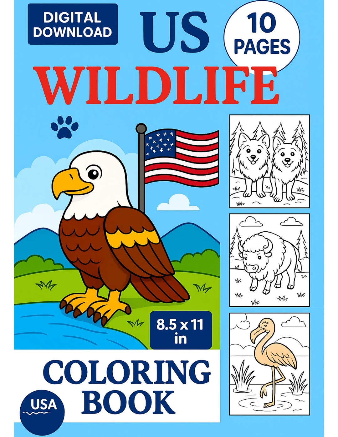 North American Animals Coloring Pages PDF, US Wildlife Printable Book ...