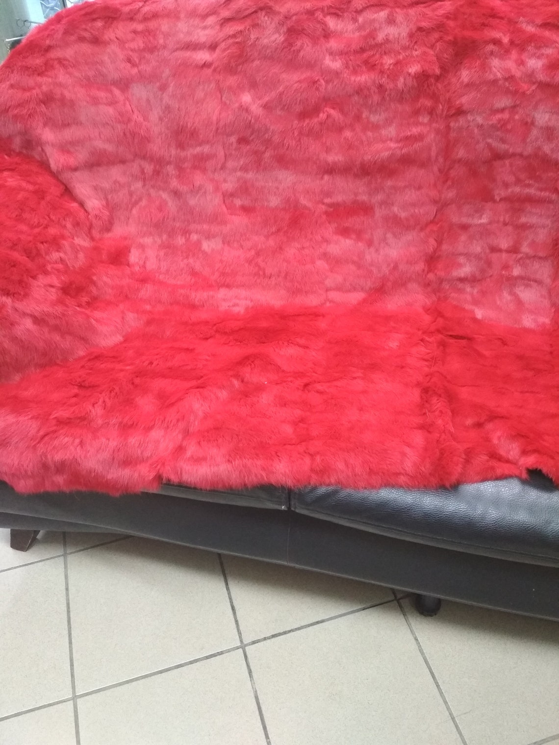 Real Rabbit fur blanket throw Red Home warmer | Etsy