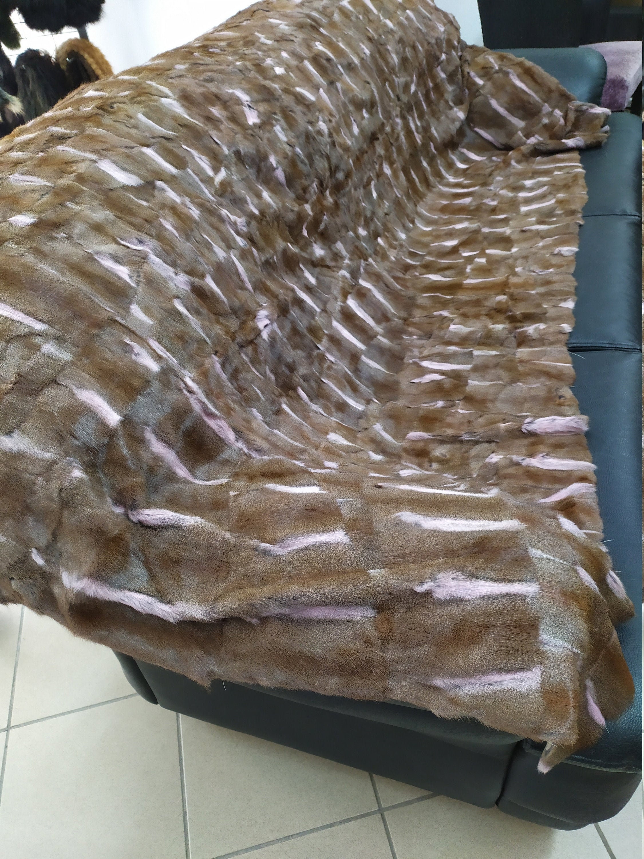 Real Martin Fur Blanket Throw Brown & Pink Home Warmer - Etsy UK