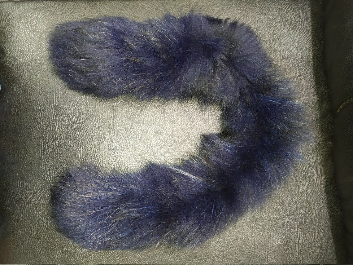 Real Fox Hood Trim Fur Collar Dark Blue Fox Fur Hood Trim | Etsy