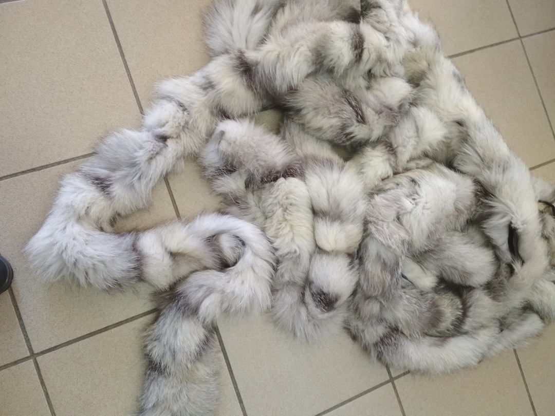 Fur Silver and White Fox Fluffy Stripes Trims Diy Crafts Use It Collar ...