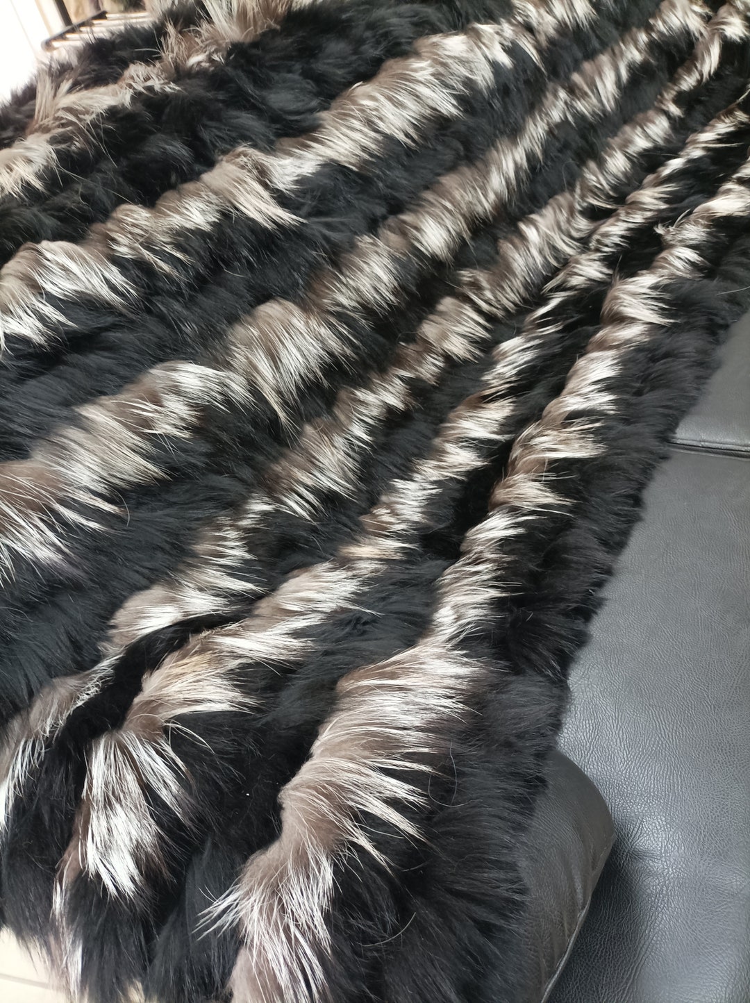Real Finn Raccoon Silver Fox and Rex Rabbit Fur Blanket, Throw Silver ...
