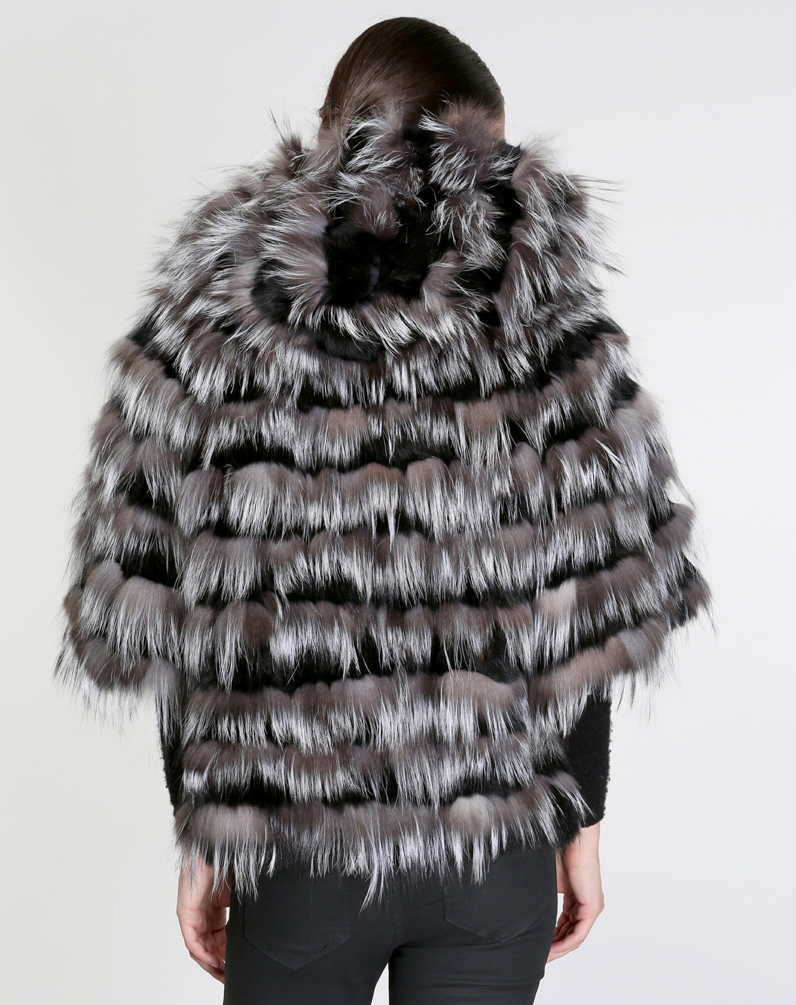 Real Fur Silver Fox With Rex Rabbit Cape Poncho With Hood, Warm Garment ...