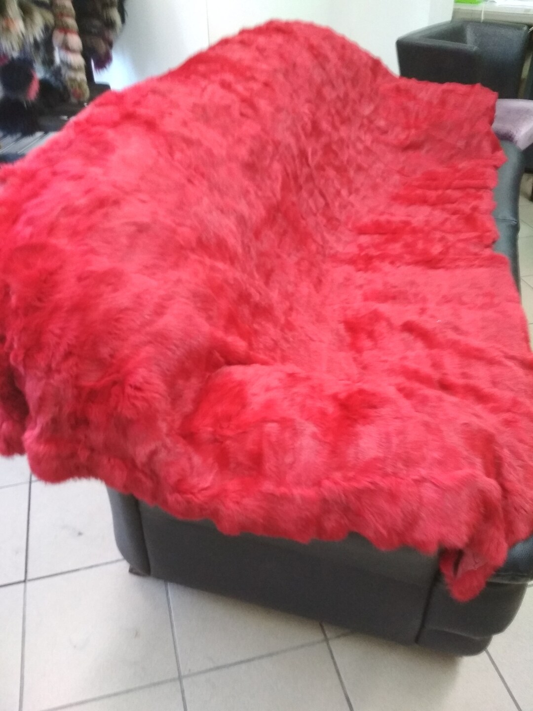 Real Rabbit Fur Blanket Throw Red, Home Warmer - Etsy