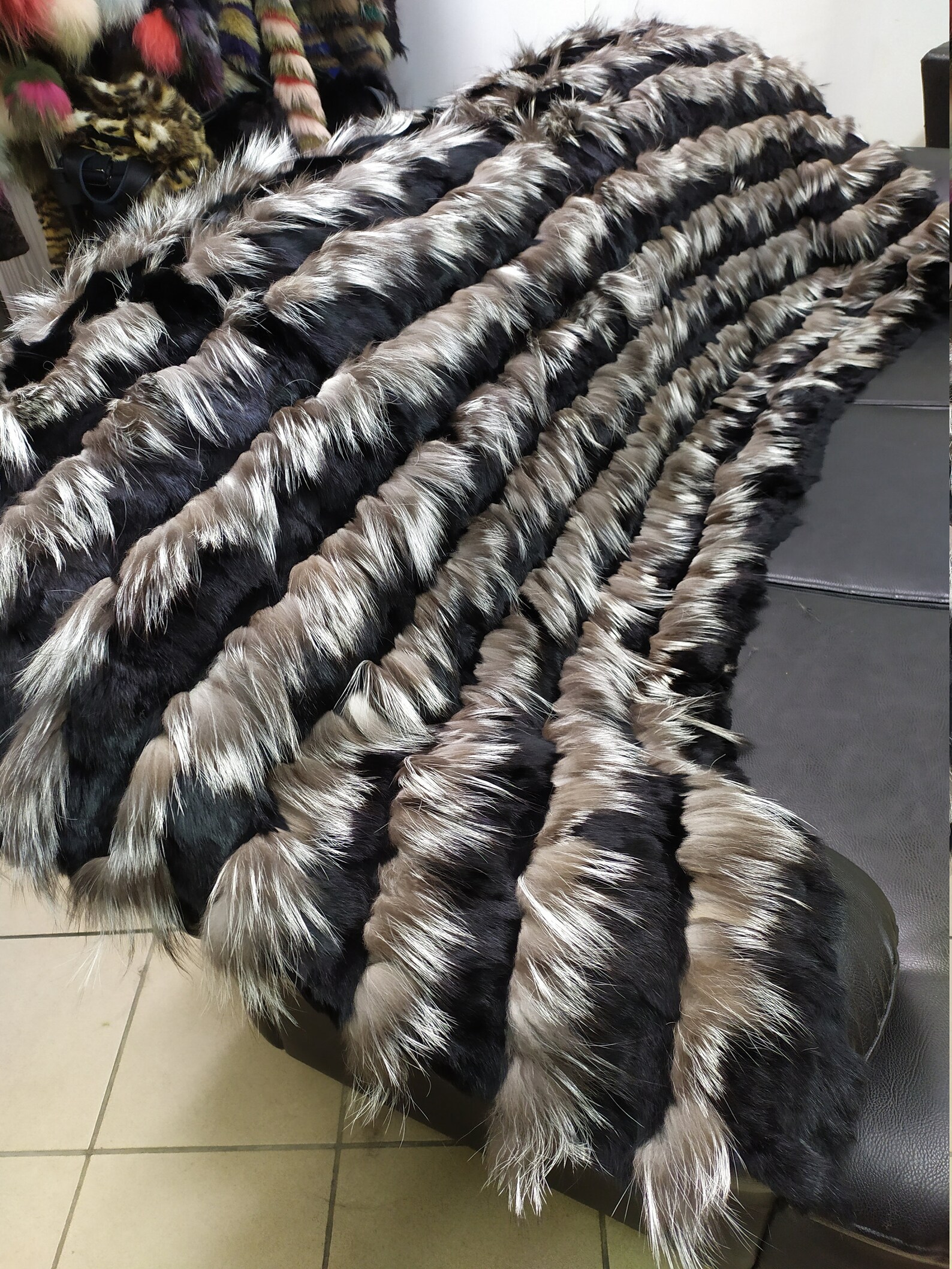 Real Fox - Rabbit Fur Blanket Throw Silver and Black Color, Home Warmer ...