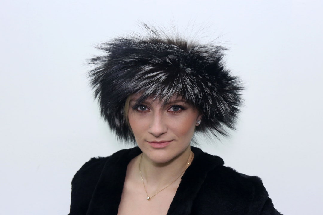 Real Fur Fox Headband Accessories Silver Black Color / Head Warmer - Etsy