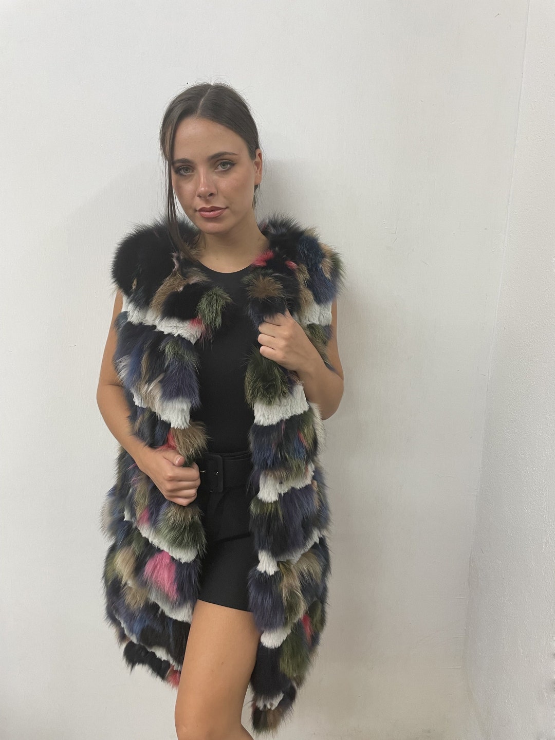 Real Fur Vest,multicolor Fox With Rex Rabbit , Warm Garment Womans Gift ...