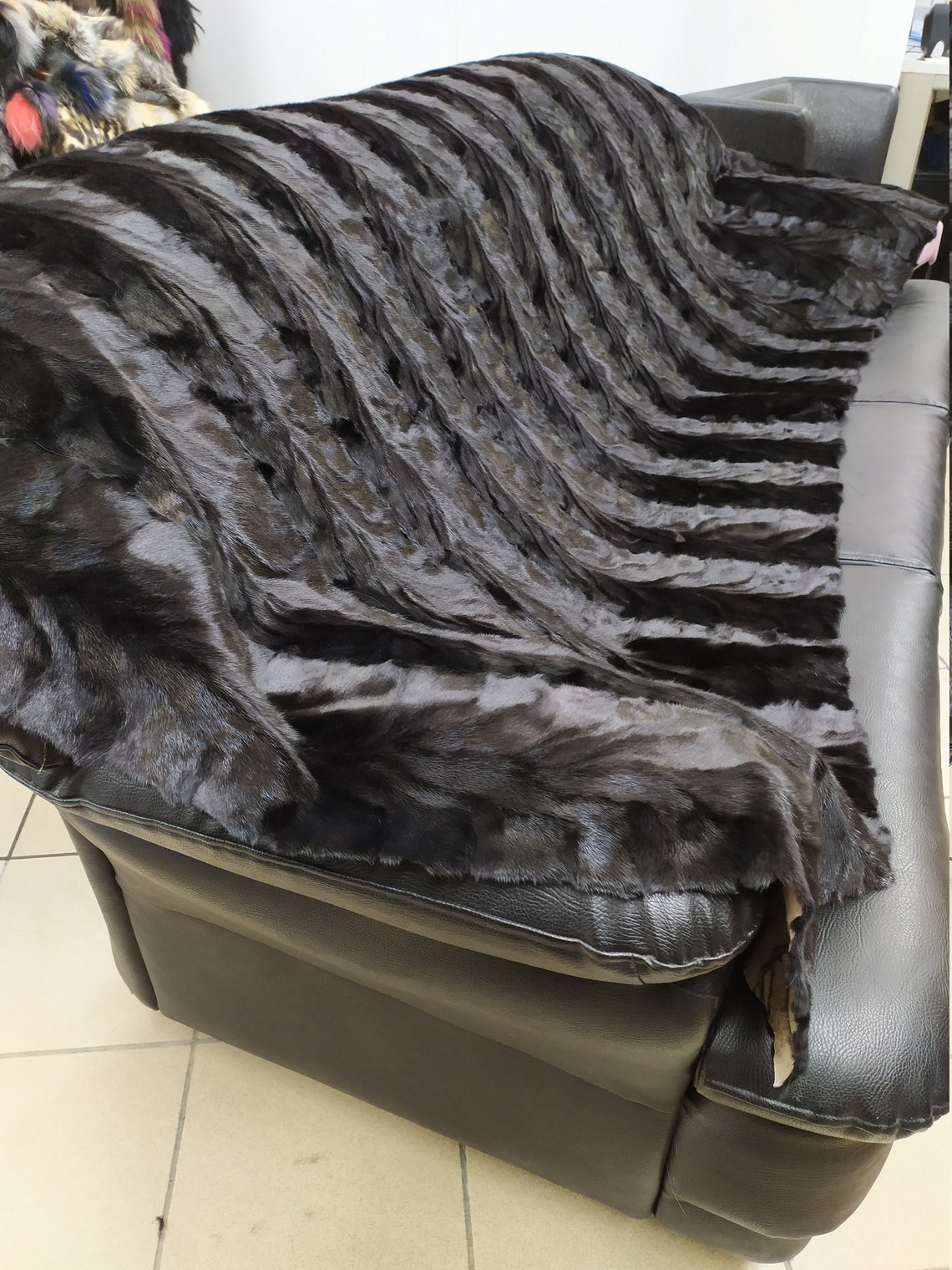 Real Mink fur blanket throw Black color Home warmer | Etsy