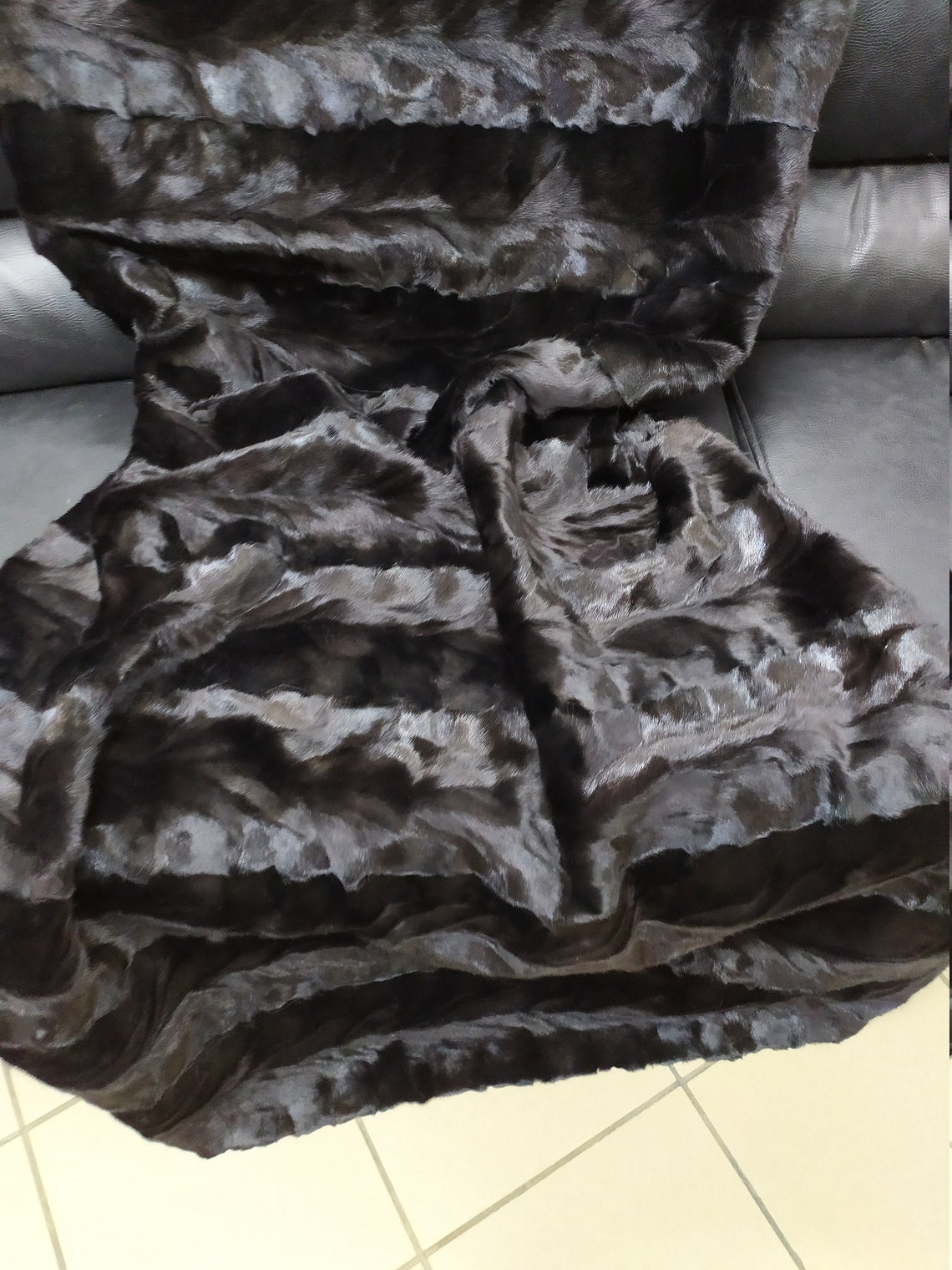Real Mink Fur Blanket Throw Black Color, Home Warmer - Etsy