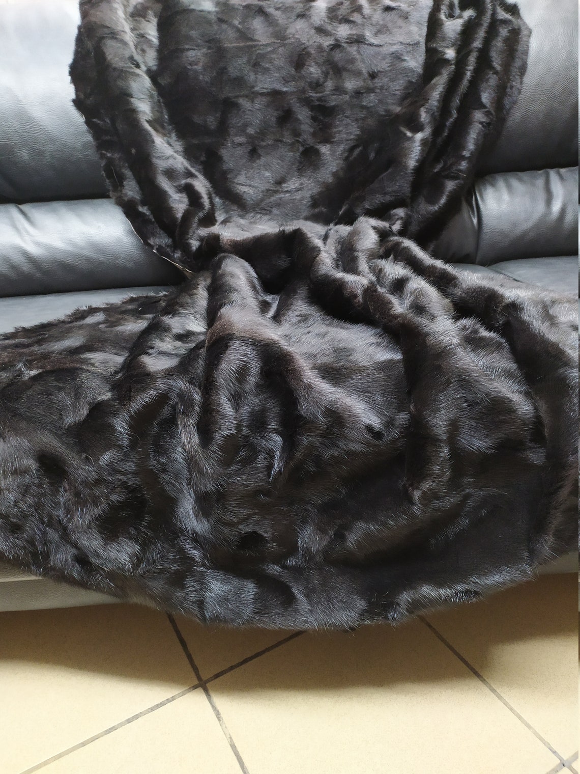 Real Mink Fur Blanket Throw Black Color, Home Warmer - Etsy