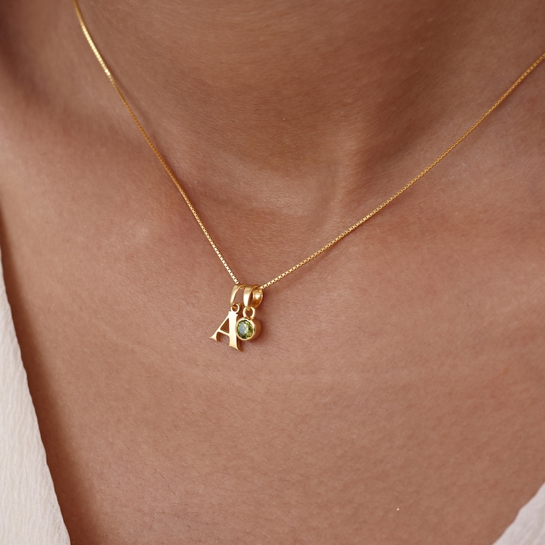 Custom Initial Birthstone Necklace | Minimalist Letter Necklace ...