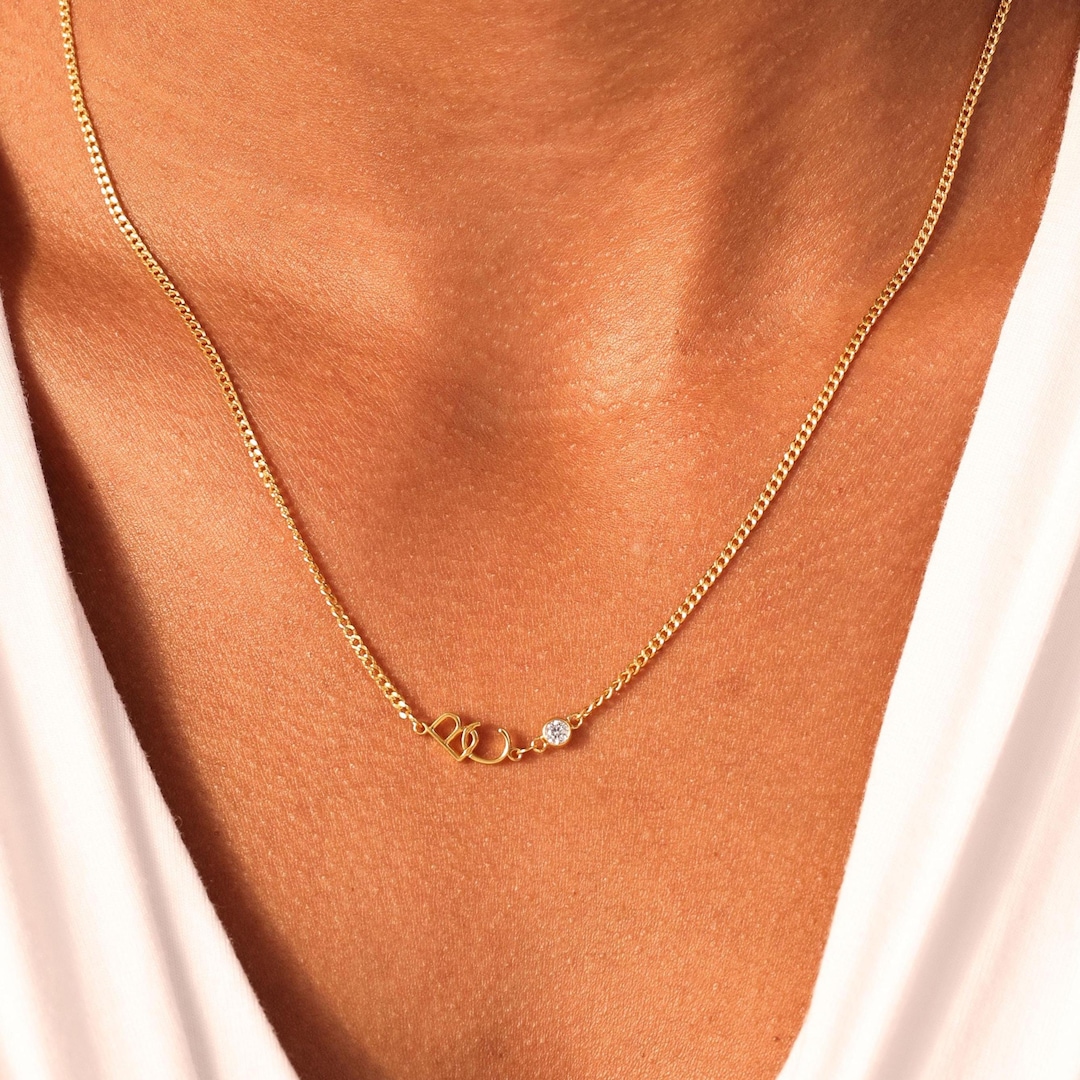 Initials Necklace With Curbs Chain by Lynn Minimalist | Tiny ...