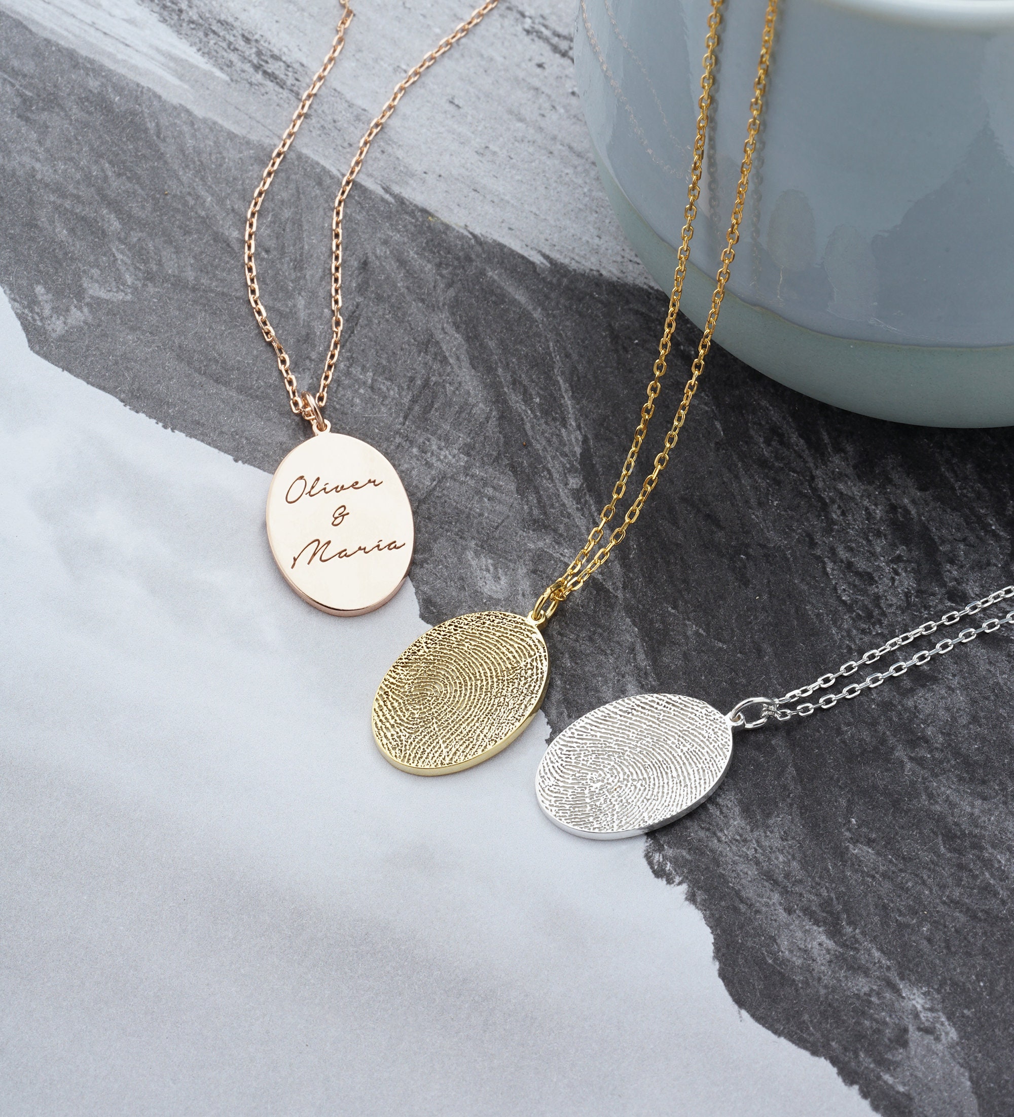 Oval Custom Fingerprint Necklace Thumbprint Necklace - Etsy