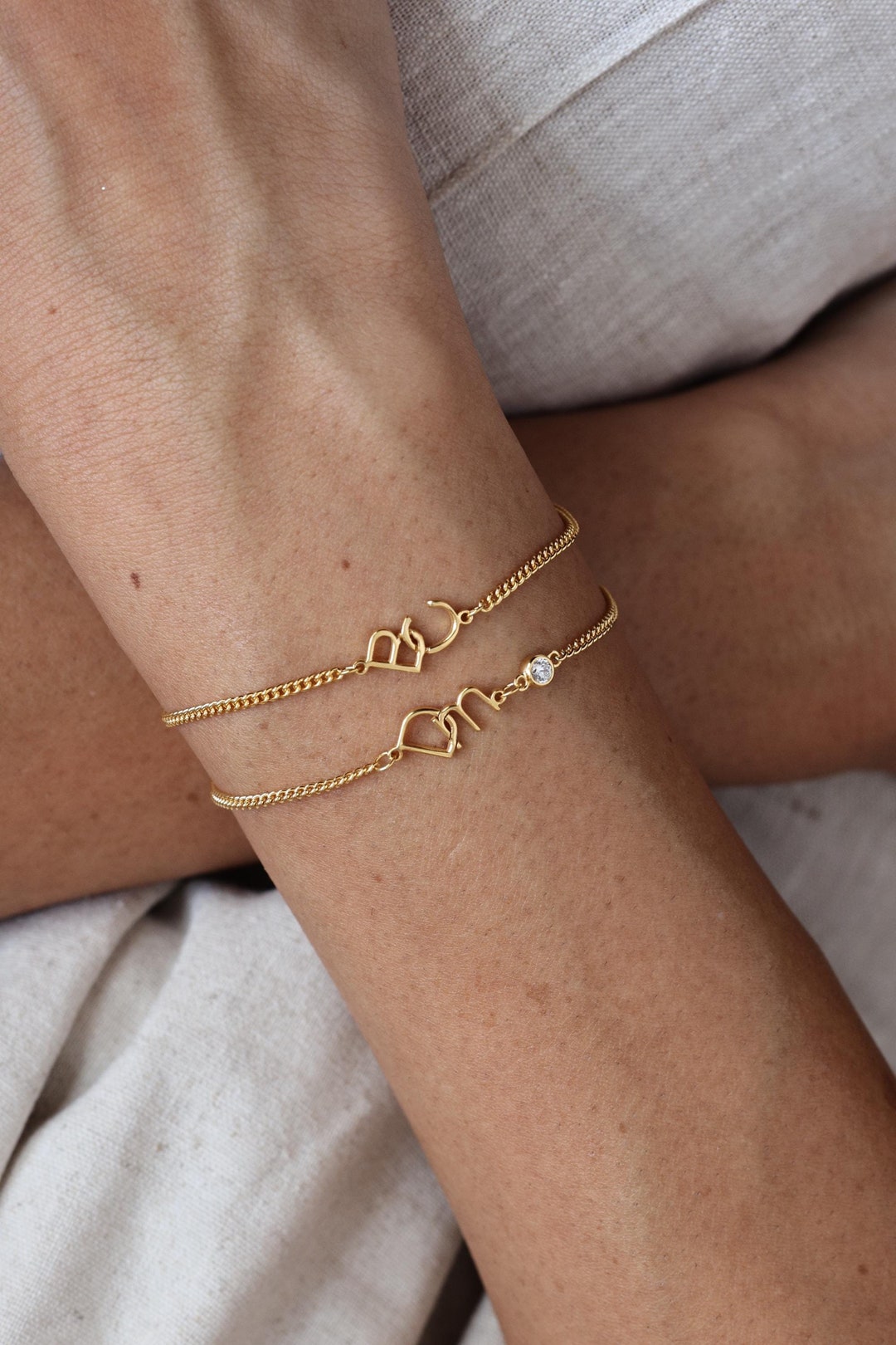 Custom Matching Bracelet | Two Initial Bracelet With Curb Chain ...