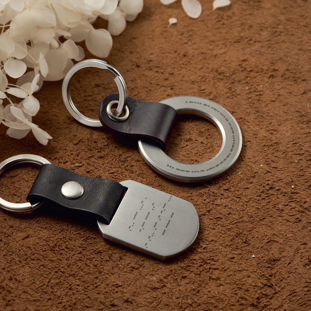 Custom Morse Code Keychain | Secret Gift for Him | Personalized Leather ...