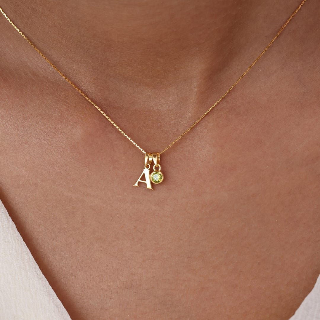 Custom Initial Birthstone Necklace | Minimalist Letter Necklace ...